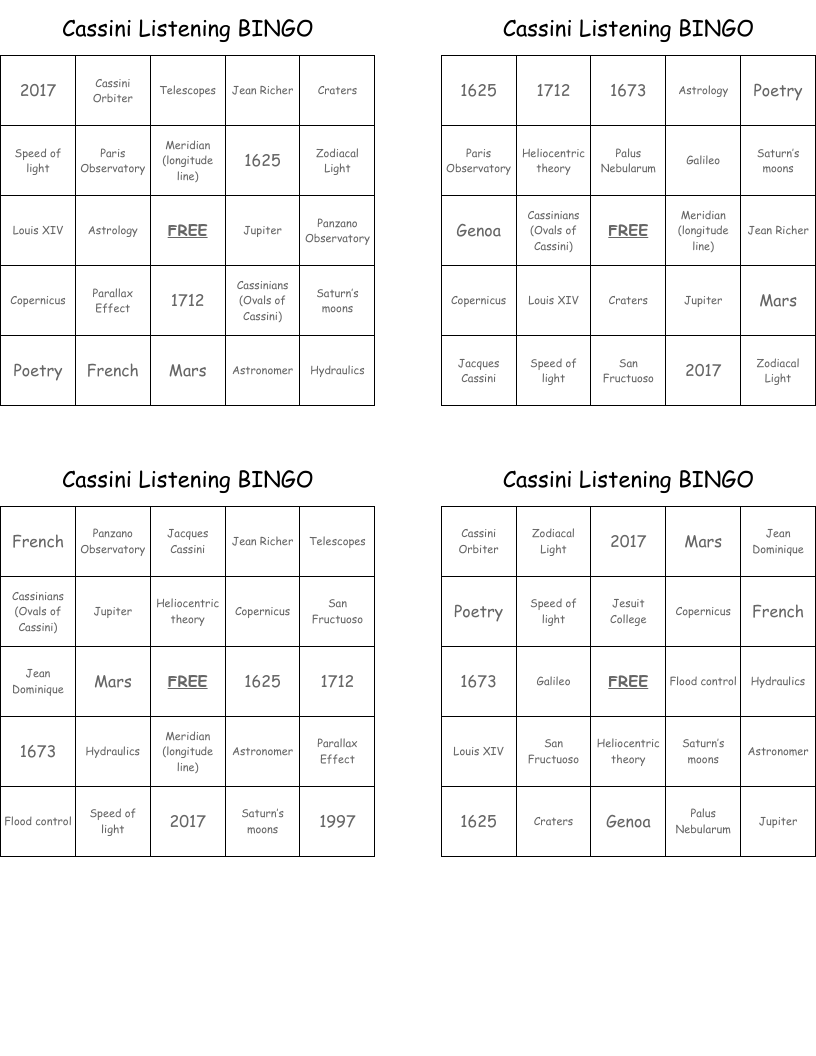 Cassini Listening BINGO - WordMint