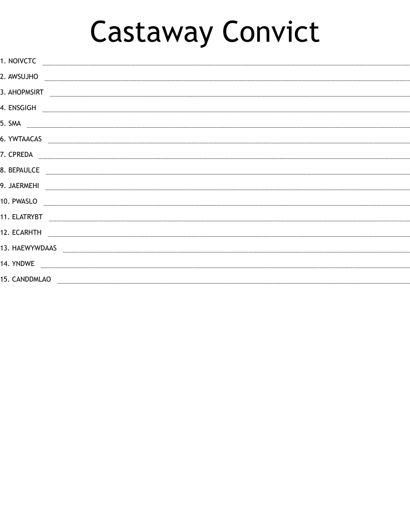 Castaway Convict Word Scramble - WordMint