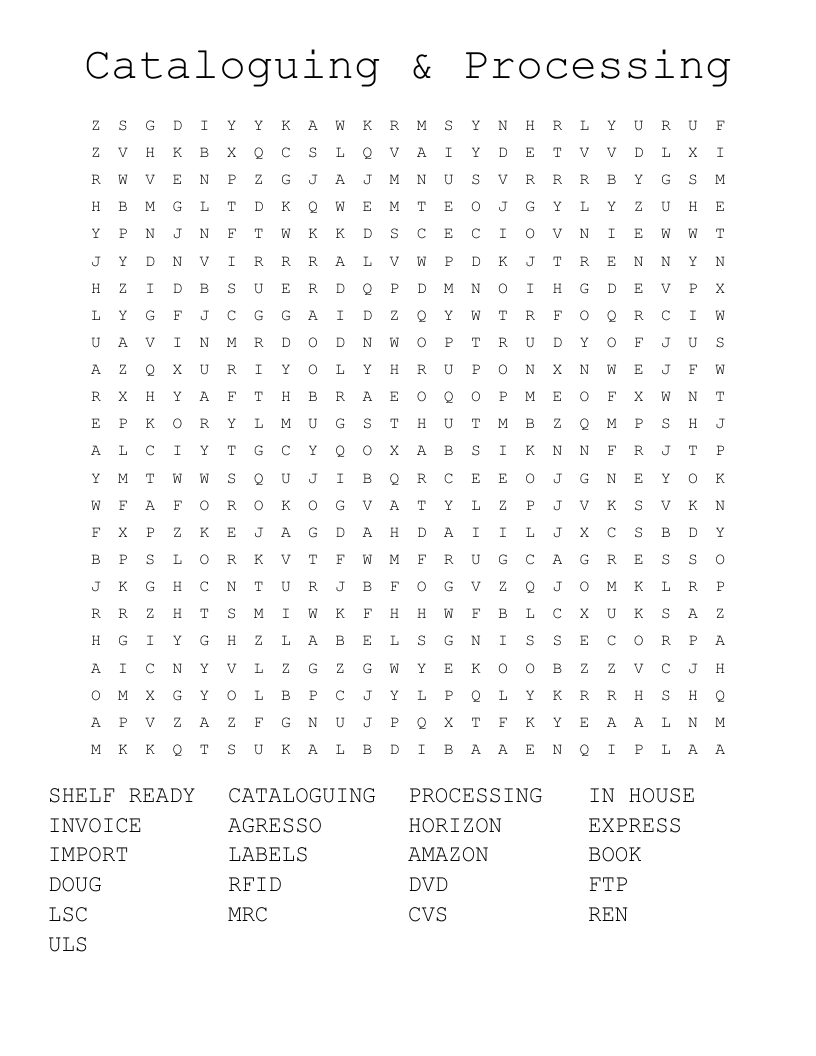 Cataloguing & Processing Word Search - WordMint