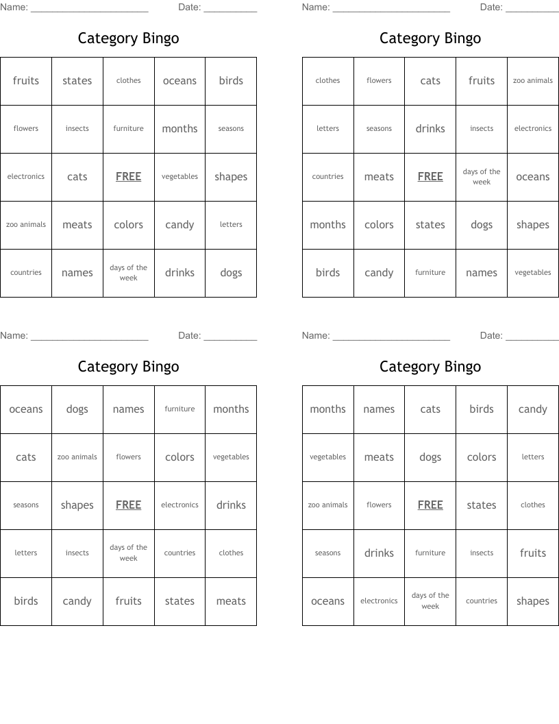 Category Bingo - WordMint