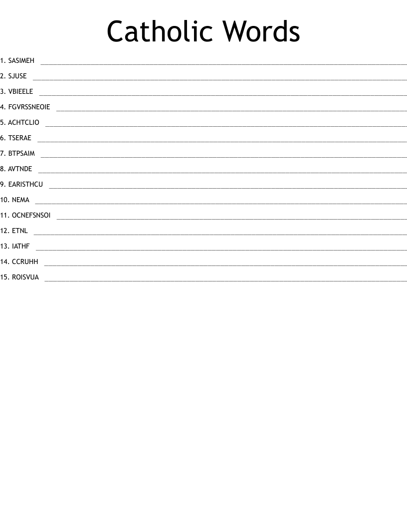 Catholic Words Word Scramble - WordMint
