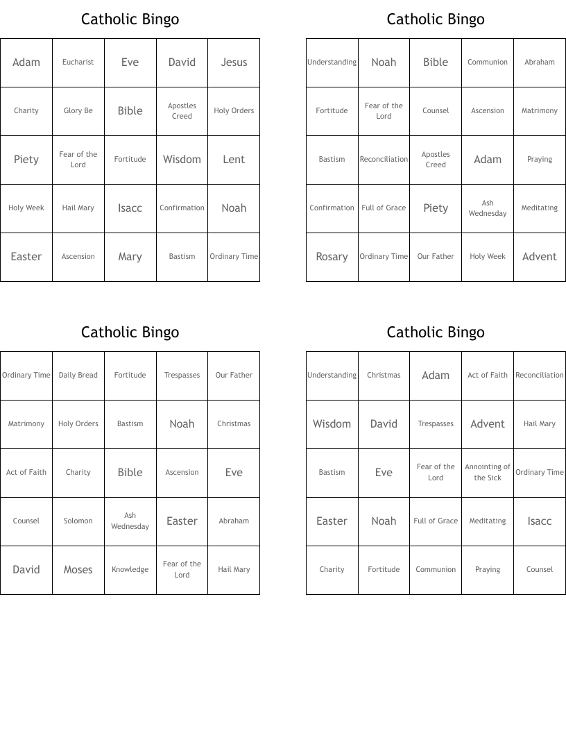 Catholic Bingo WordMint