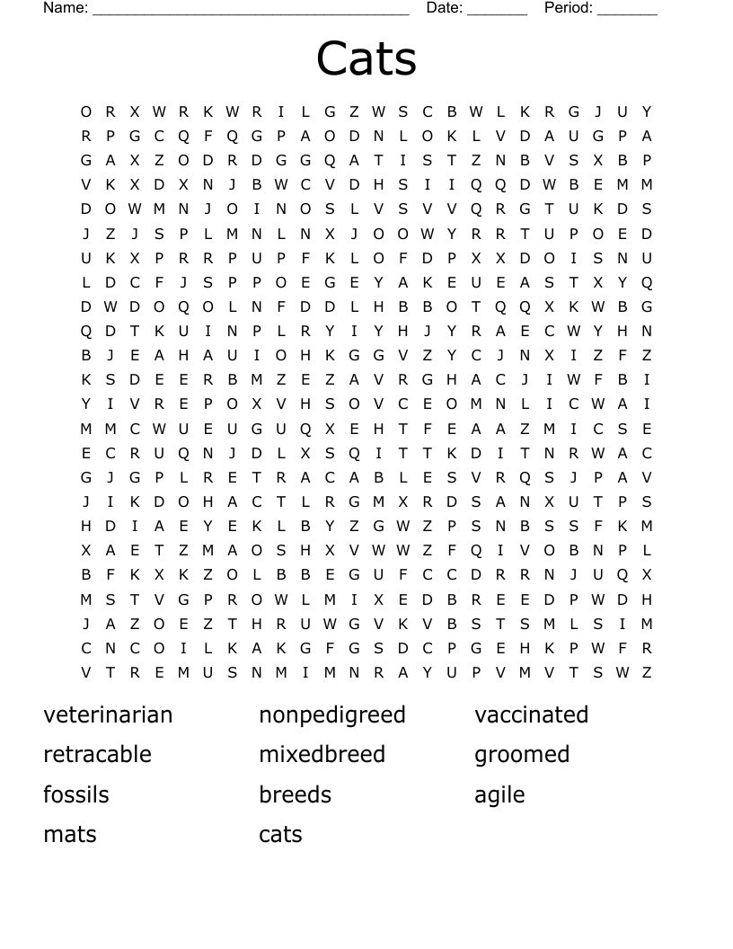 Cats Word Search WordMint