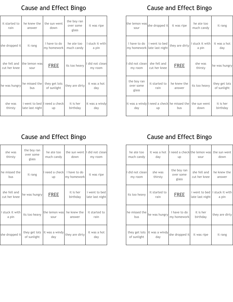 Cause and Effect Bingo - WordMint