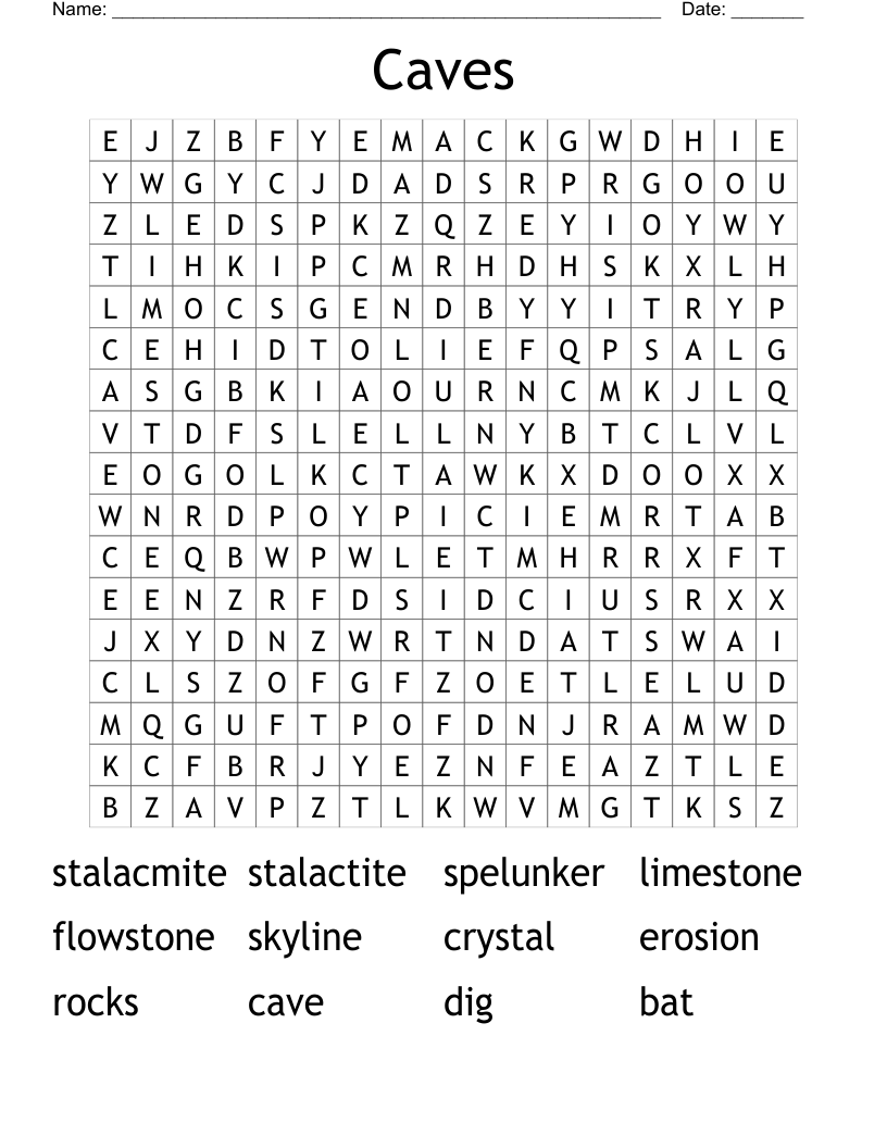 Caves Word Search - WordMint