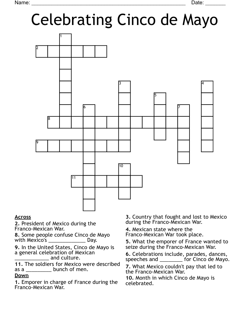 Celebrating Cinco De Mayo Crossword WordMint