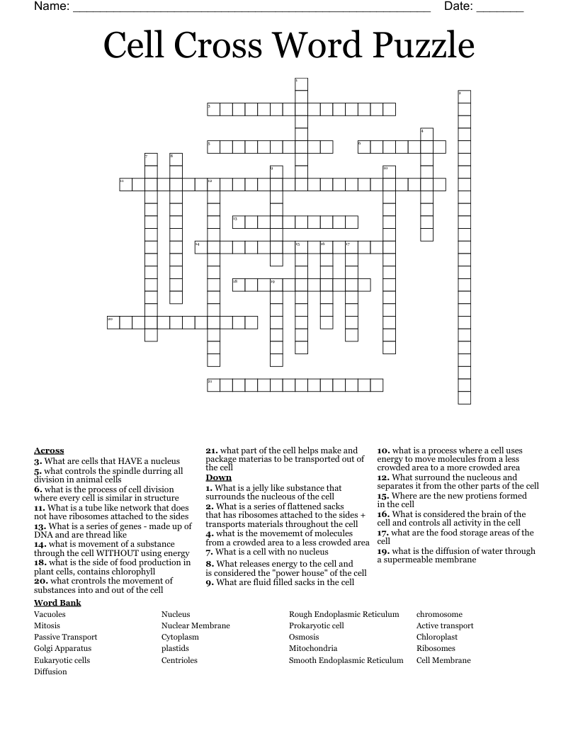 Cell Cross Word Puzzle - WordMint