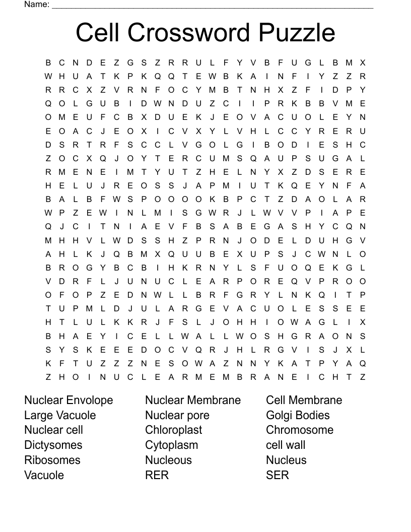 Cell Crossword Puzzle Word Search - WordMint