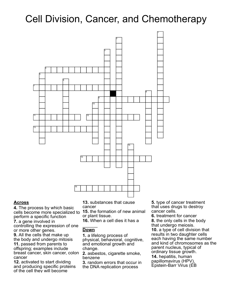 Cell Division Cancer And Chemotherapy Crossword WordMint