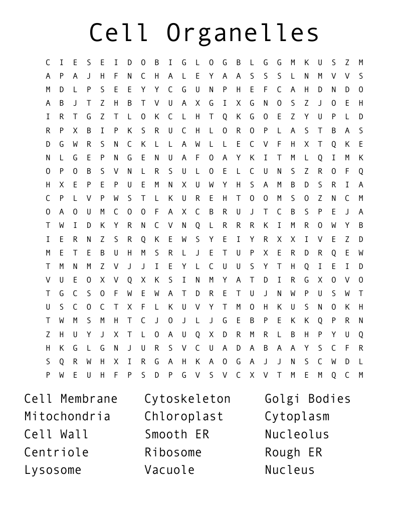 Animal Cell Crossword WordMint