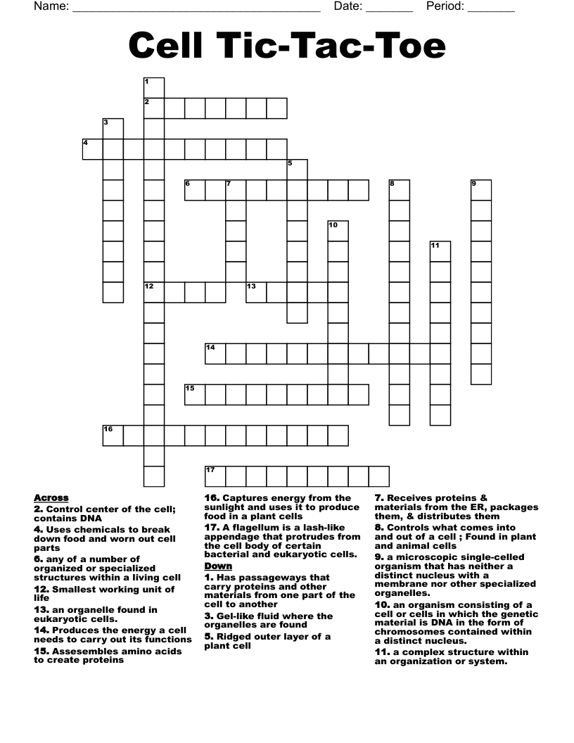 Cell Tic-Tac-Toe Crossword - WordMint
