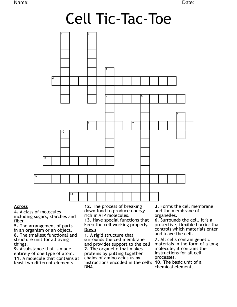 Cell Tic-Tac-Toe Crossword - WordMint
