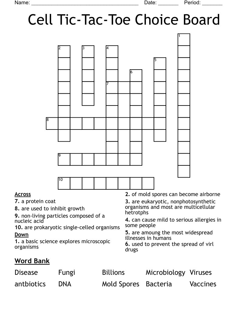 Cell Tic Tac Toe Choice Board Crossword WordMint