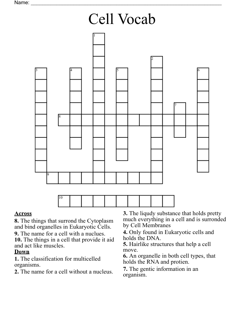 Cell Vocab Crossword - WordMint