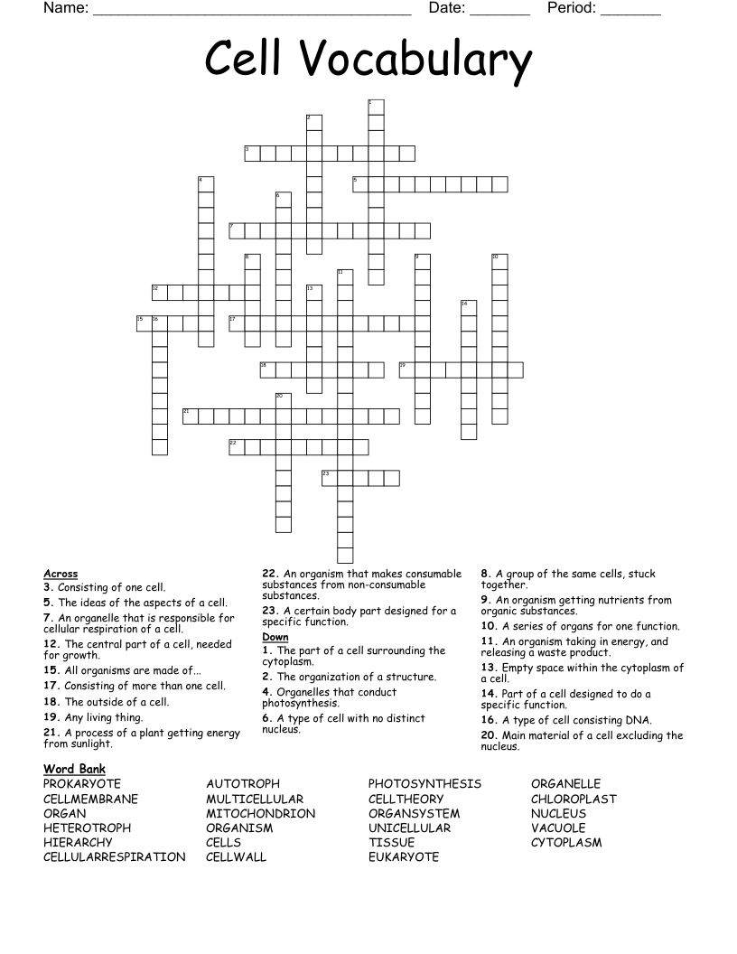 Cell Vocabulary Crossword WordMint