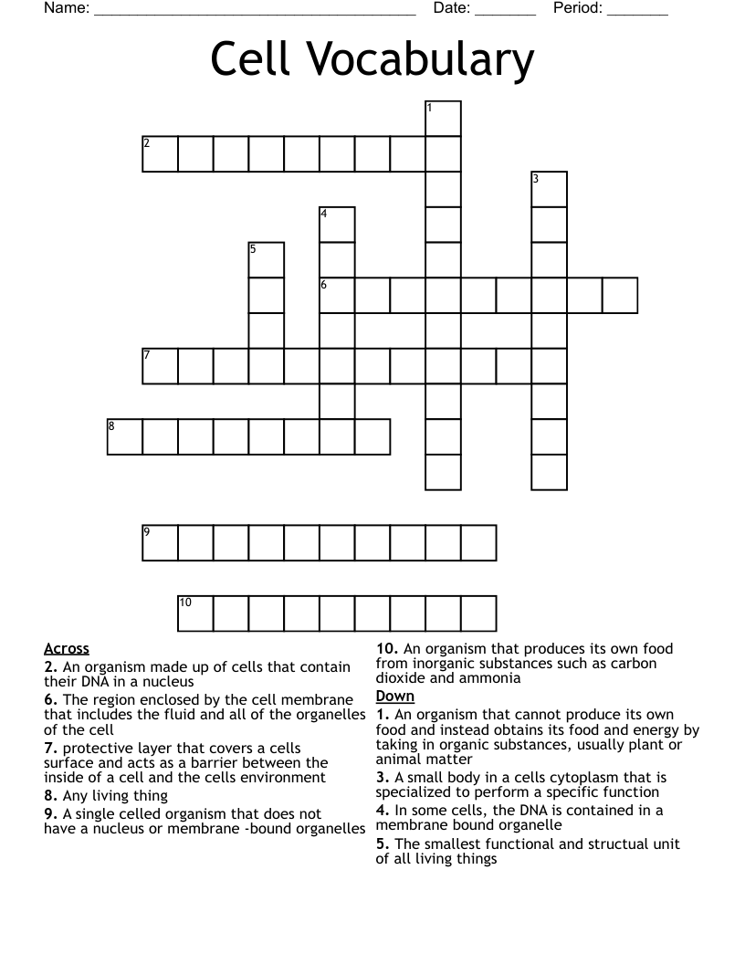 Cell Vocabulary Crossword - WordMint