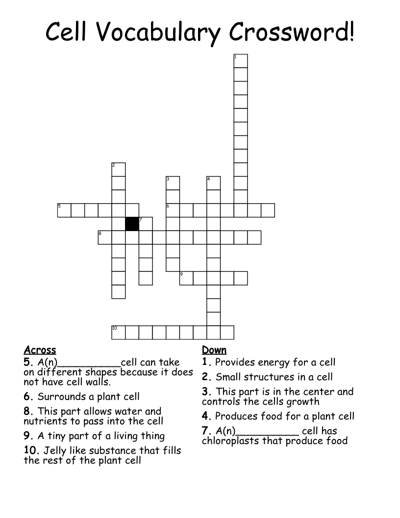 Cell Vocabulary Crossword! - WordMint