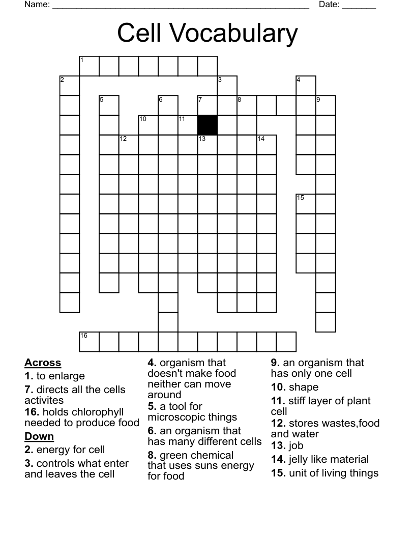 Cell Vocabulary Crossword - WordMint