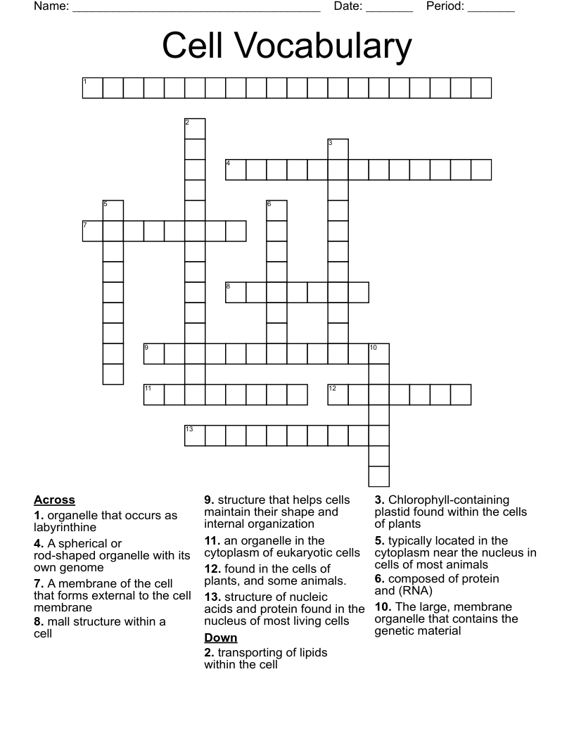 Cell Vocabulary Crossword - WordMint