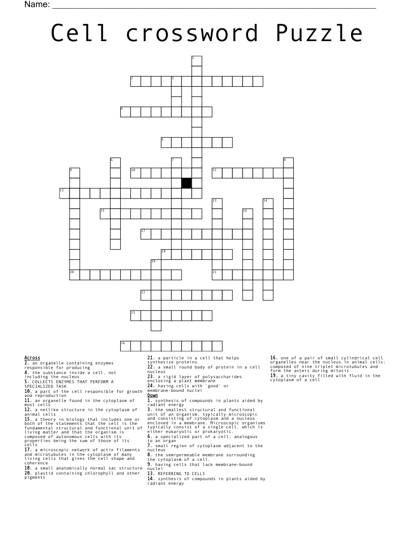 Cell crossword Puzzle - WordMint