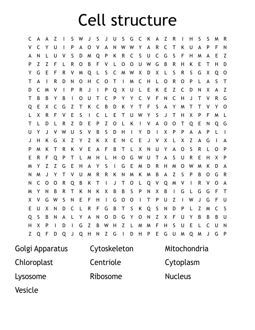 Cell structure Word Search - WordMint