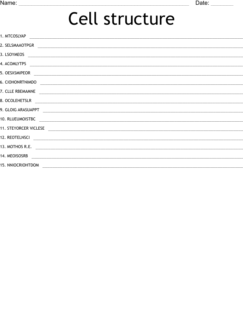 Cell structure Word Scramble - WordMint