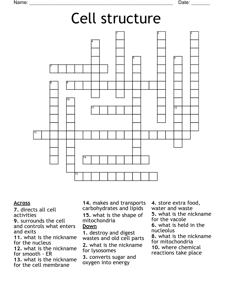 Cell structure Crossword - WordMint
