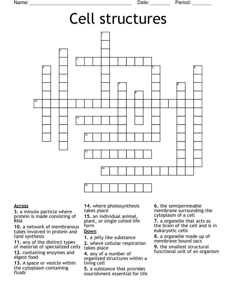 Cell structures Crossword - WordMint