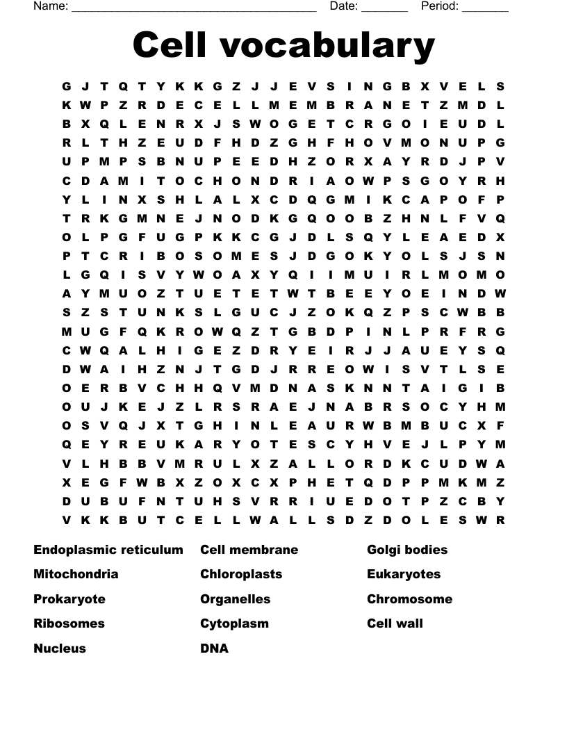 Cell vocabulary Word Search - WordMint