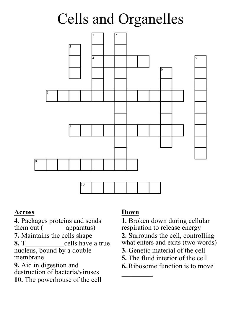 Cells and Organelles Crossword - WordMint