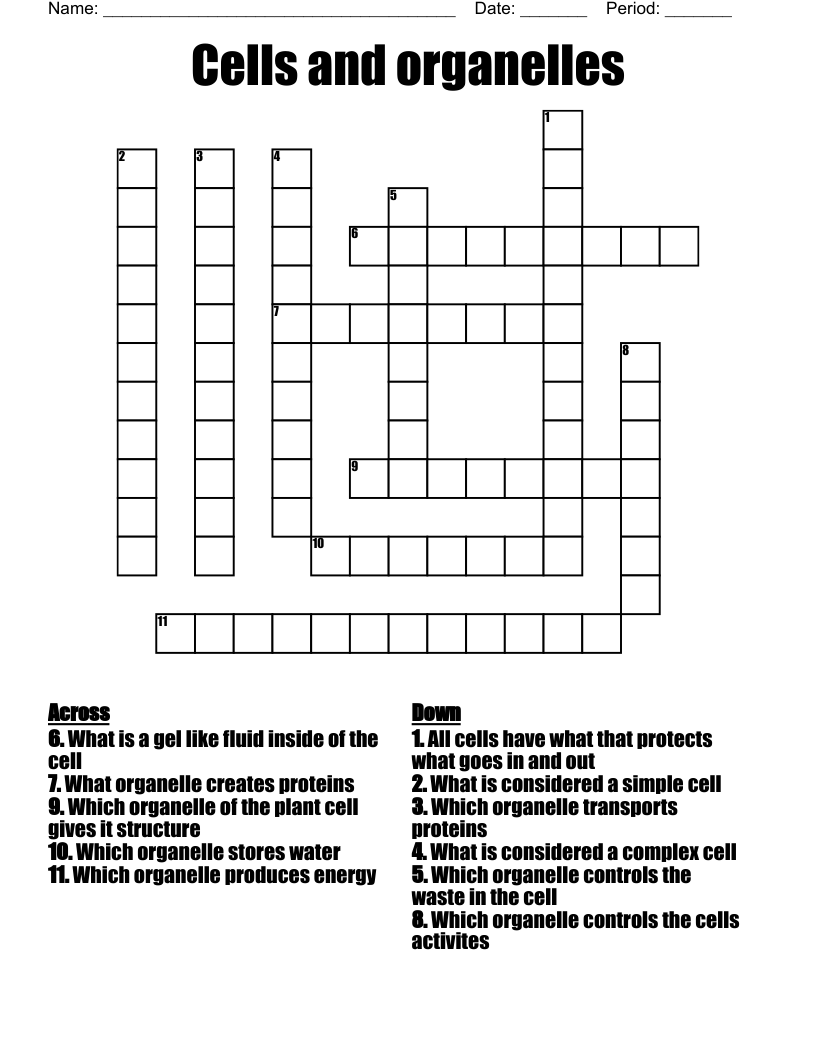 Cells and organelles Crossword - WordMint