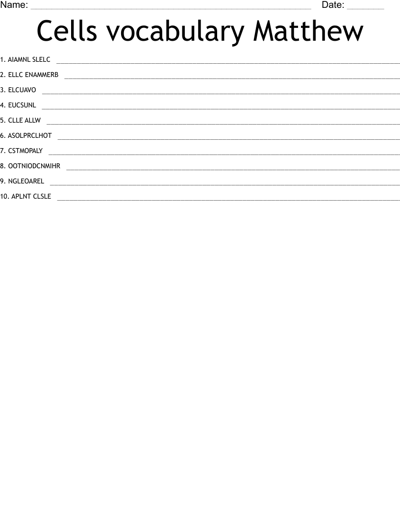 Cells vocabulary Matthew Word Scramble - WordMint