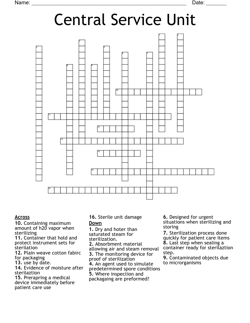 Central Service Unit Crossword - WordMint