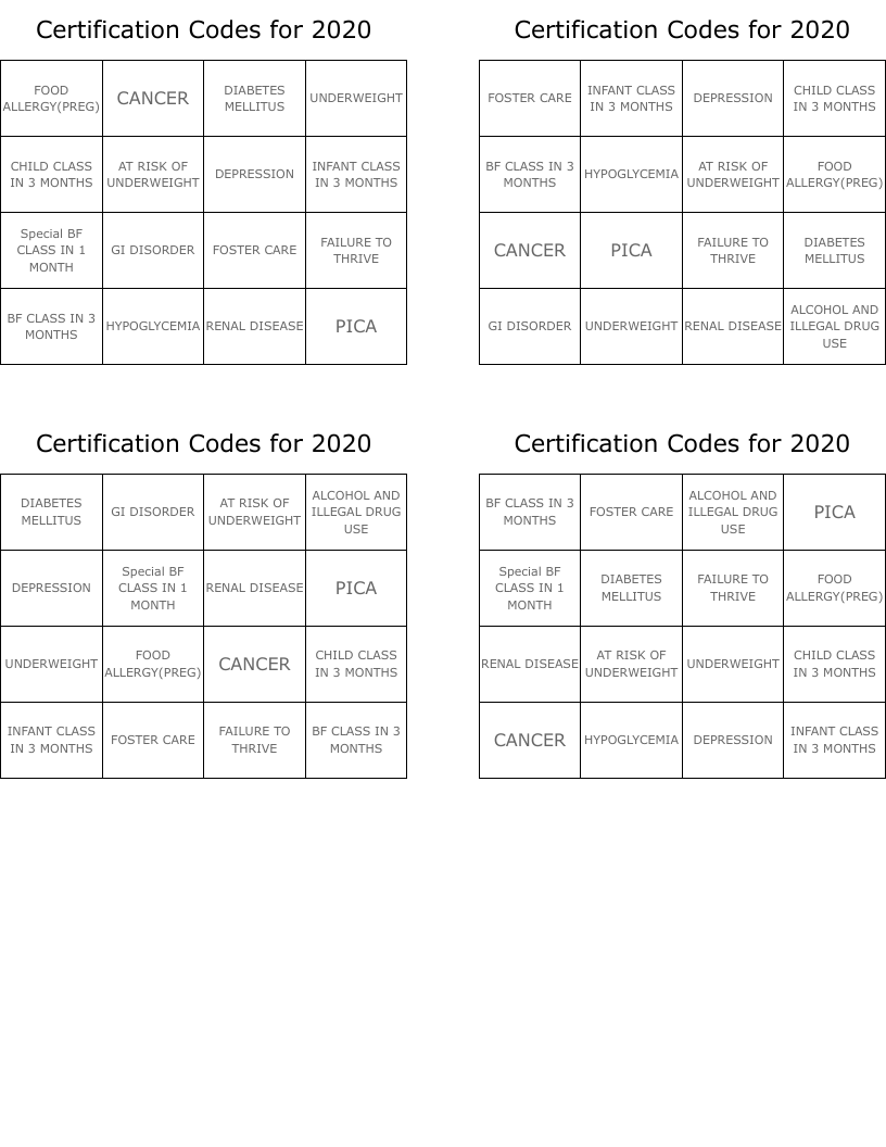 Certification Codes for 2020 Bingo Cards - WordMint