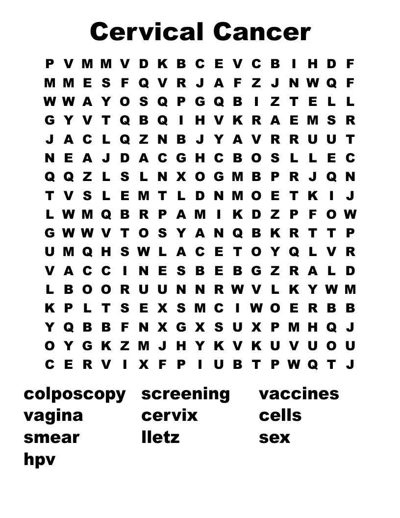 Cervical Cancer Word Search WordMint