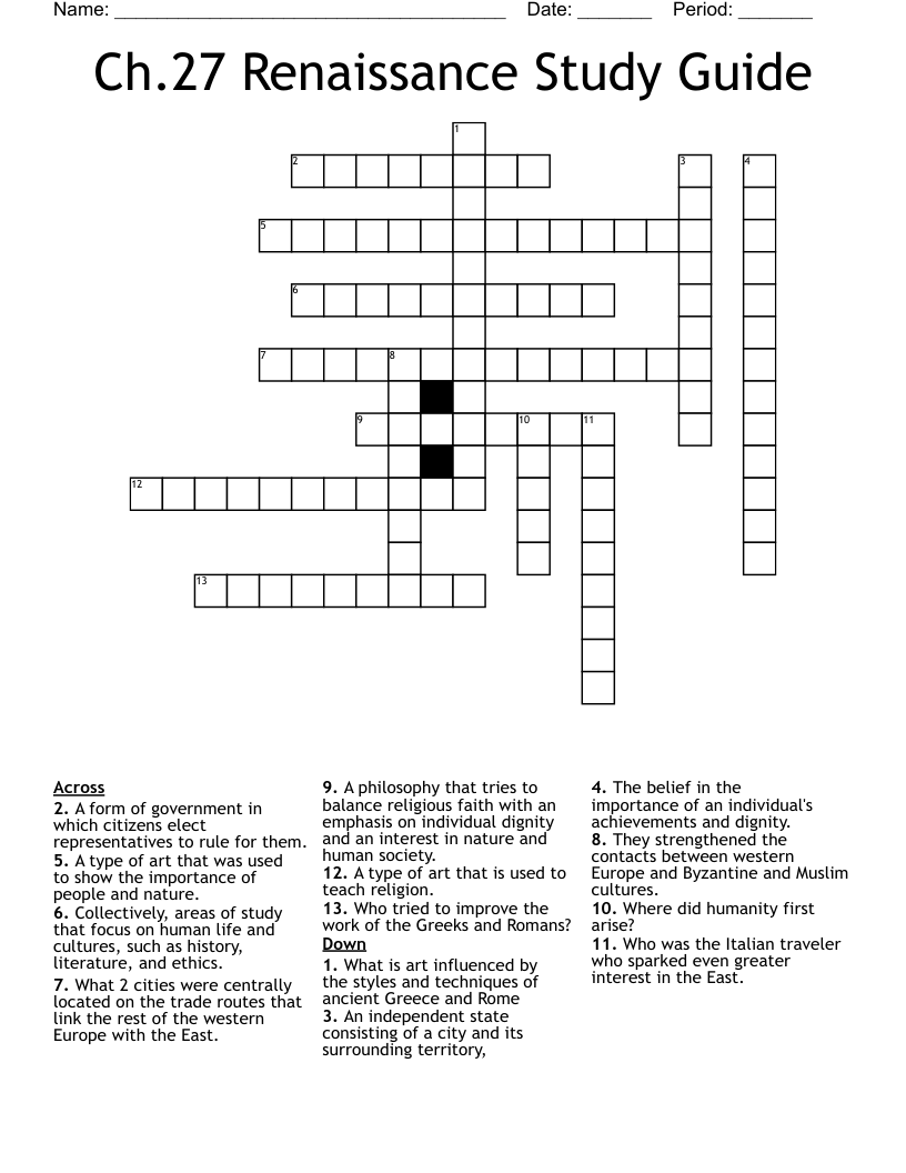 Ch.27 Renaissance Study Guide Crossword - WordMint