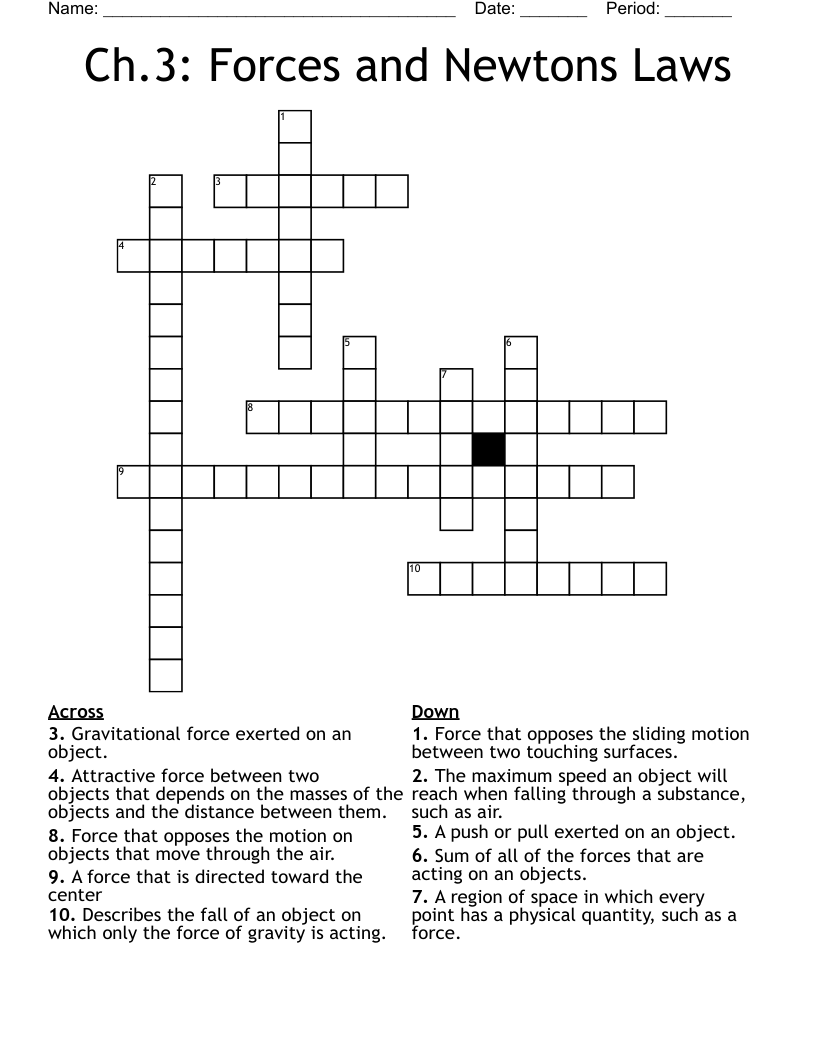 Ch.3: Forces and Newtons Laws Crossword - WordMint