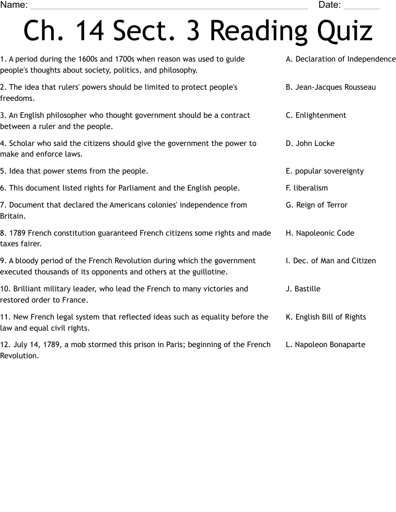 Ch. 14 Sect. 3 Reading Quiz Worksheet - WordMint