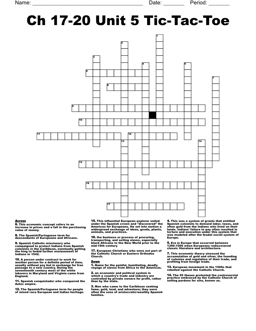 Ch 17-20 Unit 5 Tic-Tac-Toe Crossword - WordMint