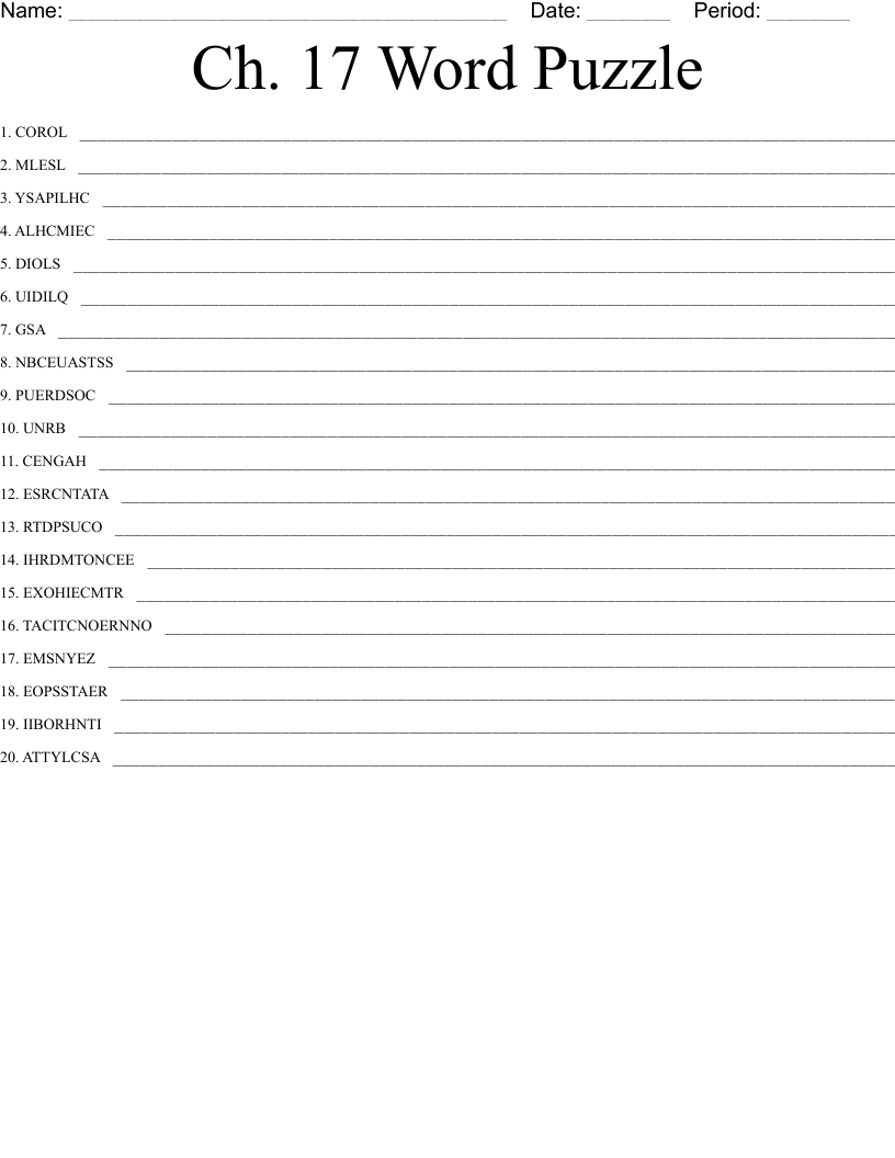 Ch. 17 Word Puzzle Word Scramble - WordMint