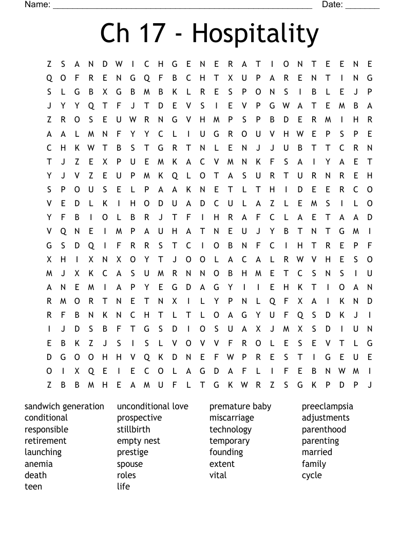 Ch 17 - Hospitality Word Search - WordMint