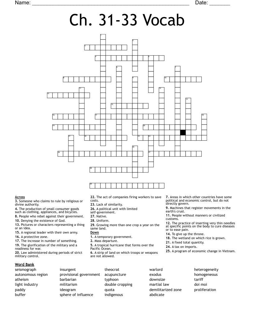 Ch. 31-33 Vocab Crossword - WordMint