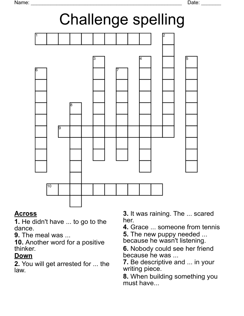 Challenge spelling Crossword - WordMint