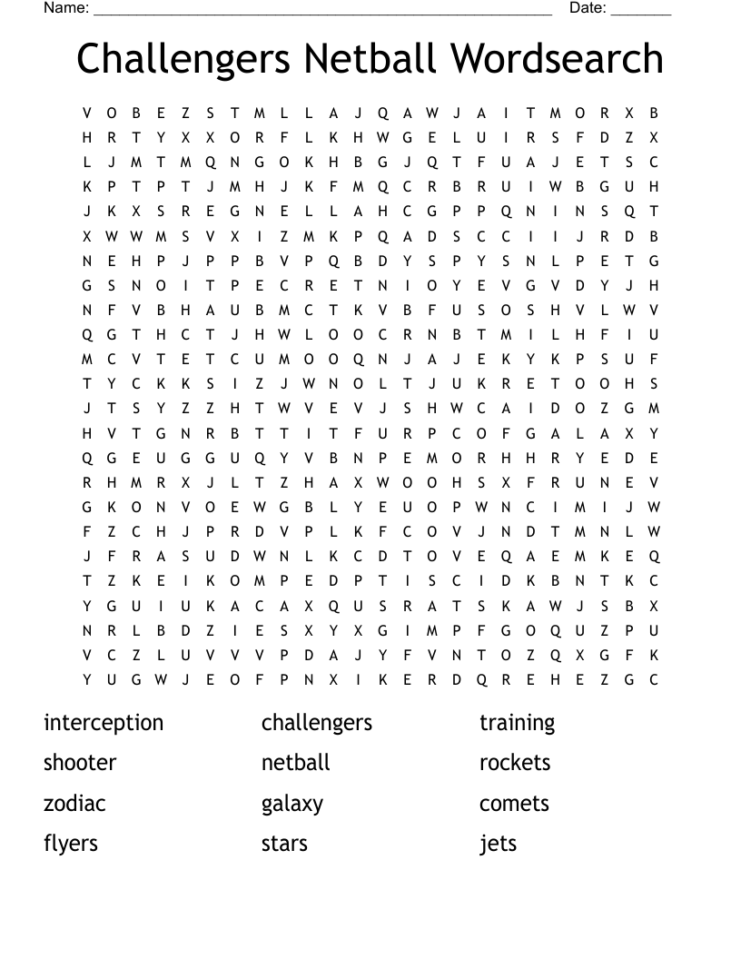 Challengers Netball Wordsearch - WordMint