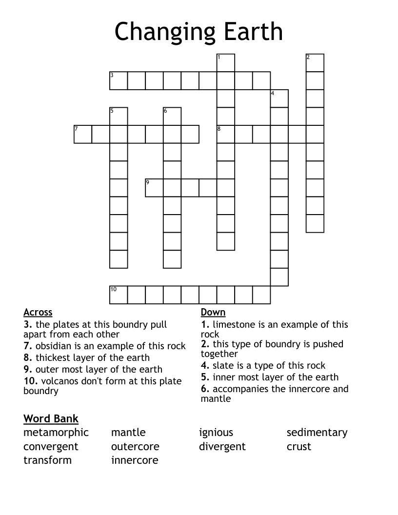 Changing Earth Crossword - WordMint