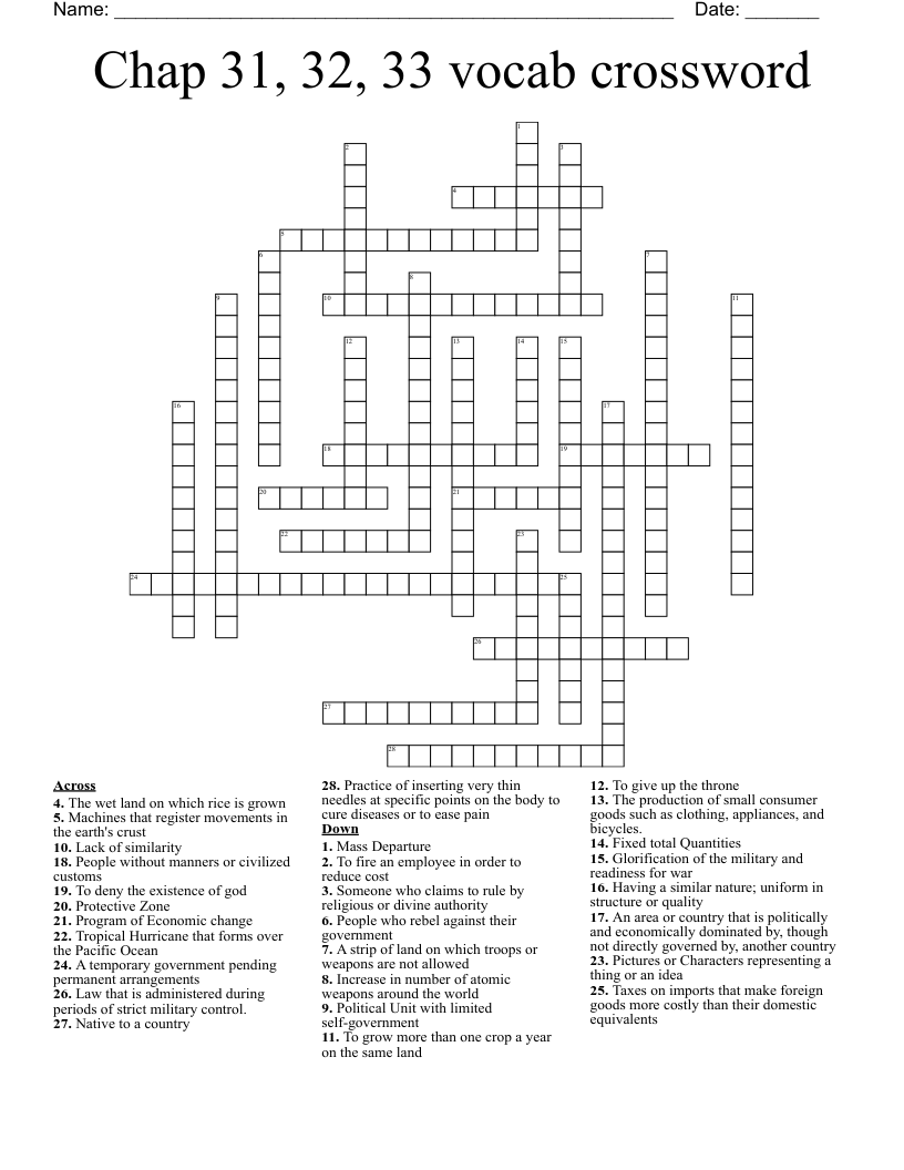 Chap 31, 32, 33 vocab crossword - WordMint