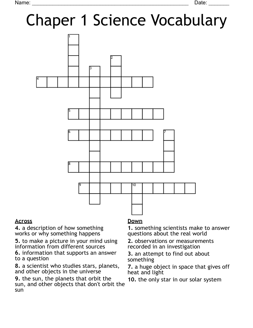 Chaper 1 Science Vocabulary Crossword - WordMint