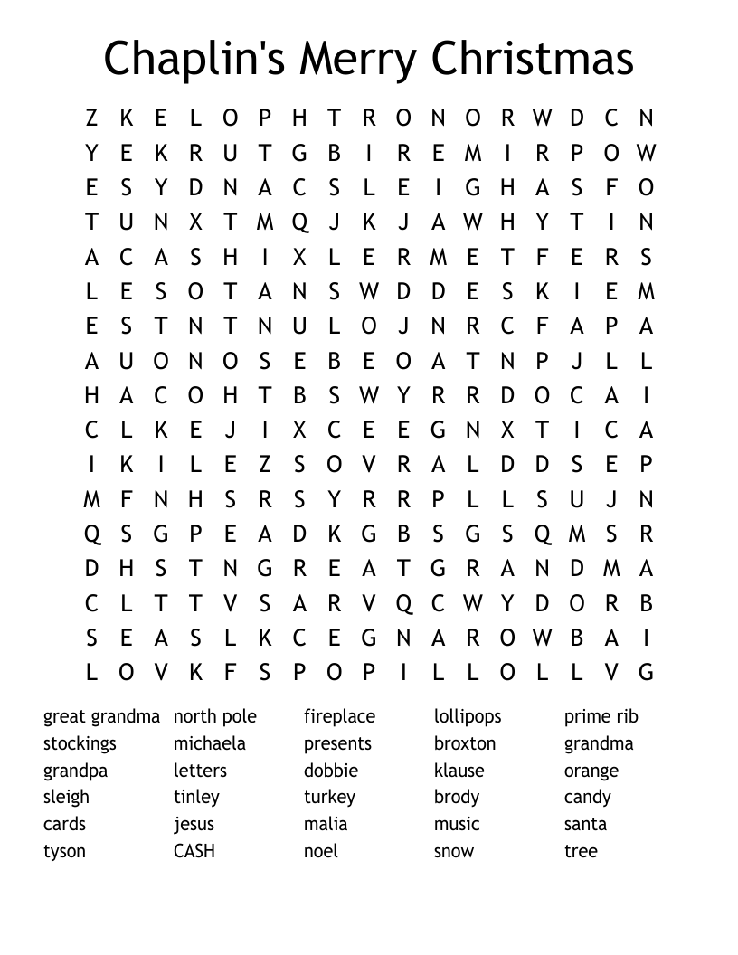 Chaplin s Merry Christmas Word Search WordMint