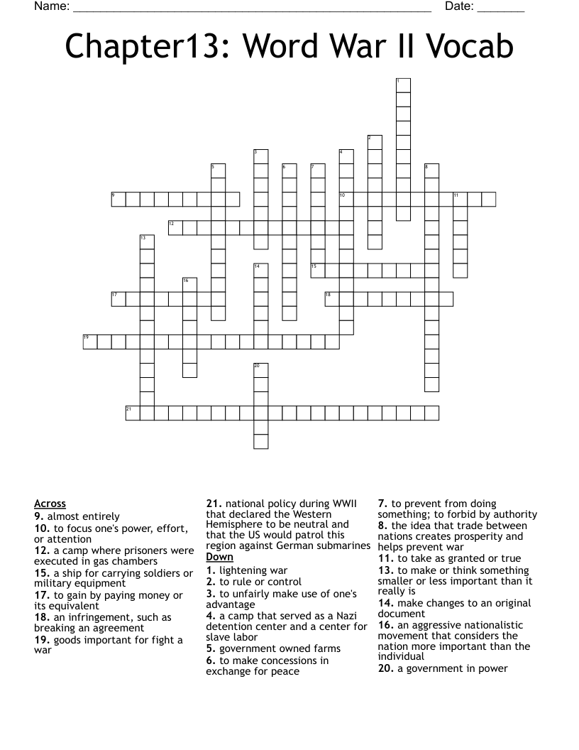 Chapter13: Word War II Vocab Crossword - WordMint