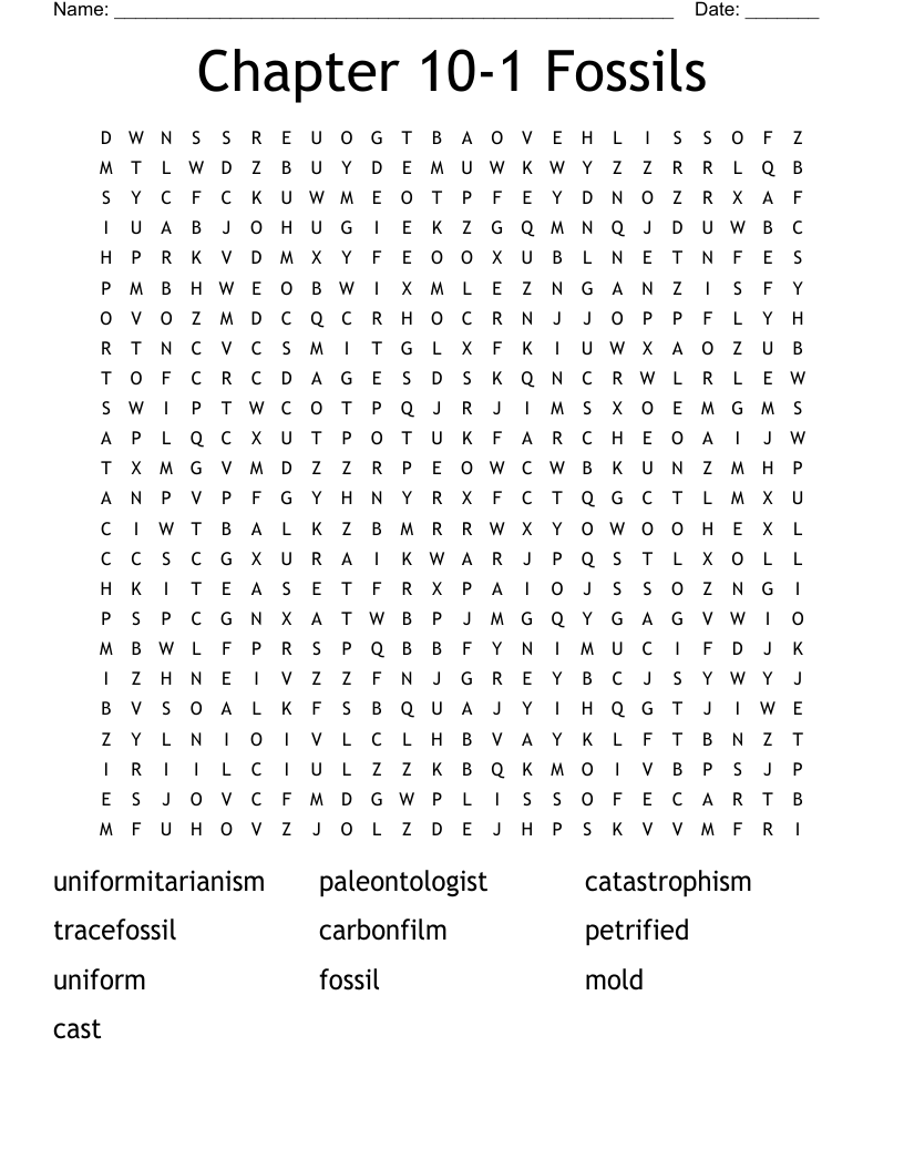 Chapter 10-1 Fossils Word Search - WordMint